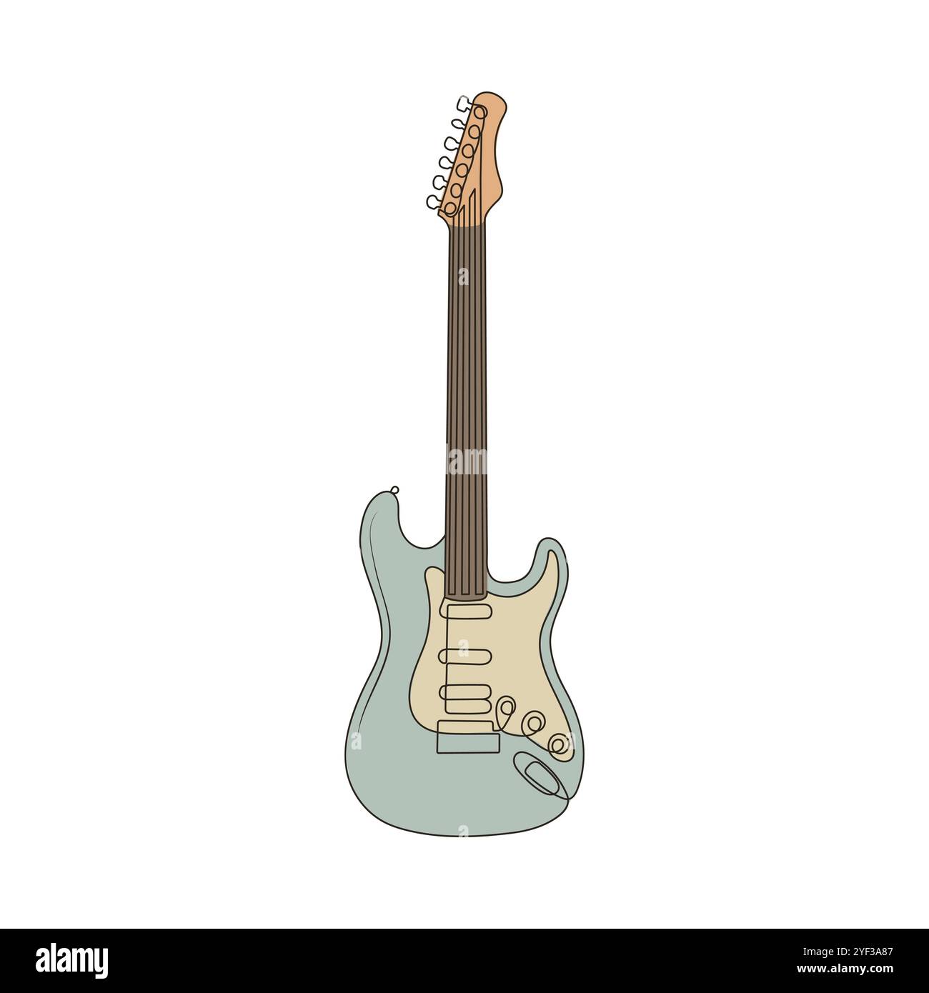 Electric guitar. Colored hand drawn music instrument. Line art vector ...