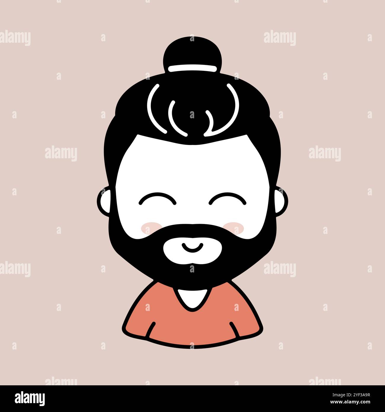 Man with beard and long hair vector icon. Hipster symbol. Avatar ...
