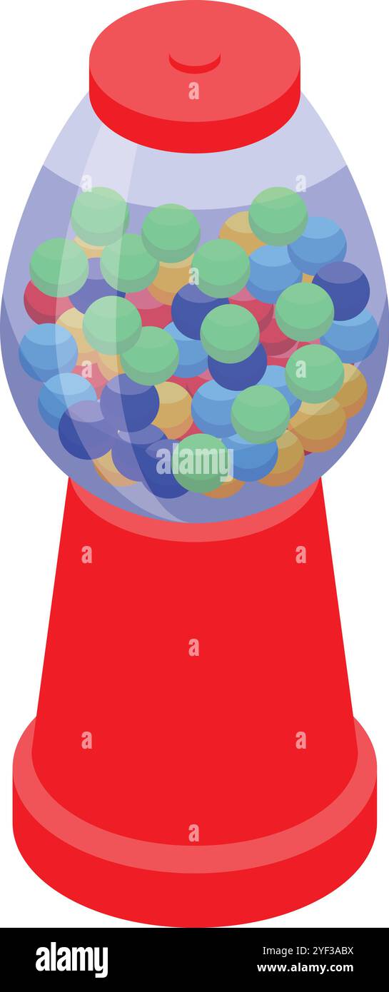 Gumball machine filled with colorful candy, in isometric view, ready to ...