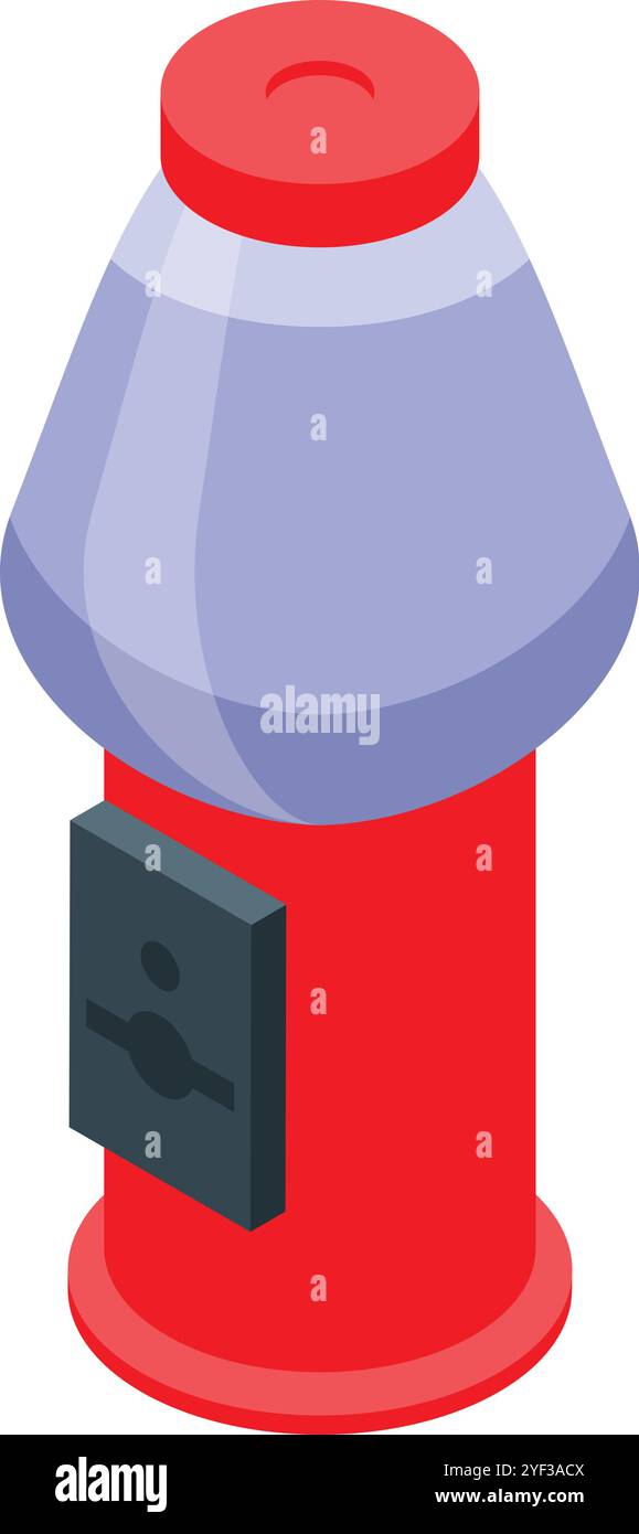 Red gumball vending machine dispensing colorful candy balls isometric ...
