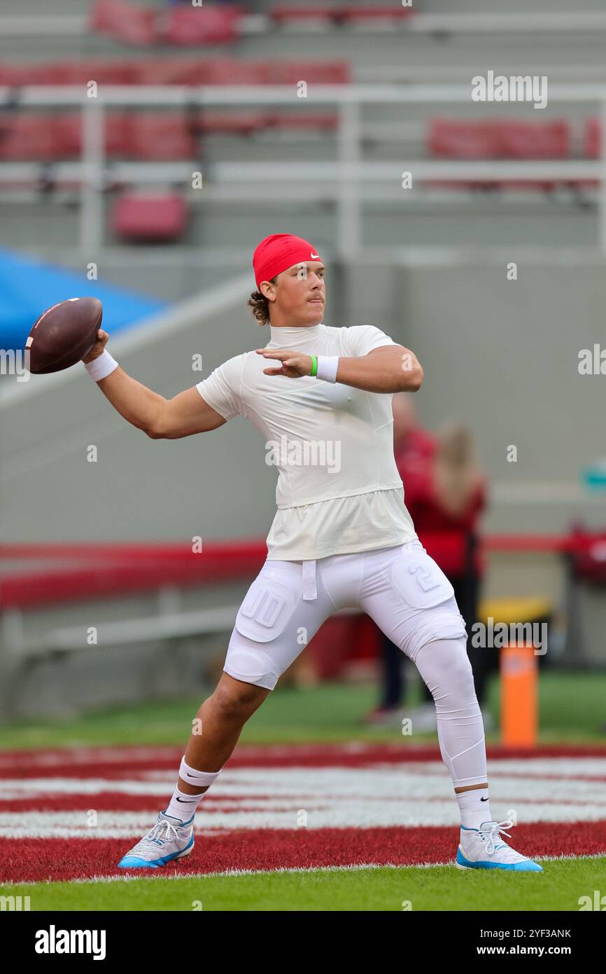November 2, 2024: Rebels QB Jaxson Dart #2 works to loosen up his are ...