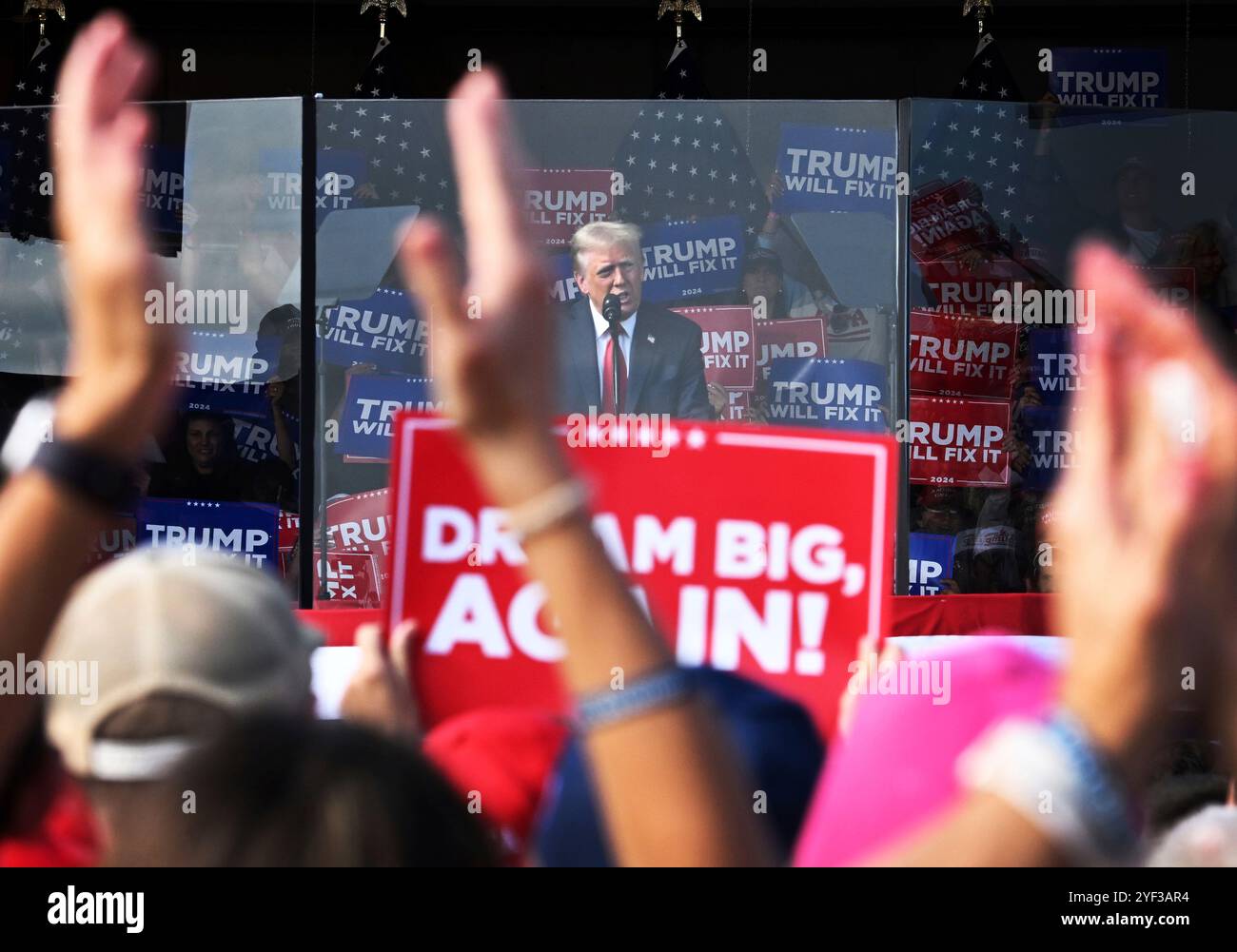 Former U.S. President Donald Trump gives a speech during a republican ...