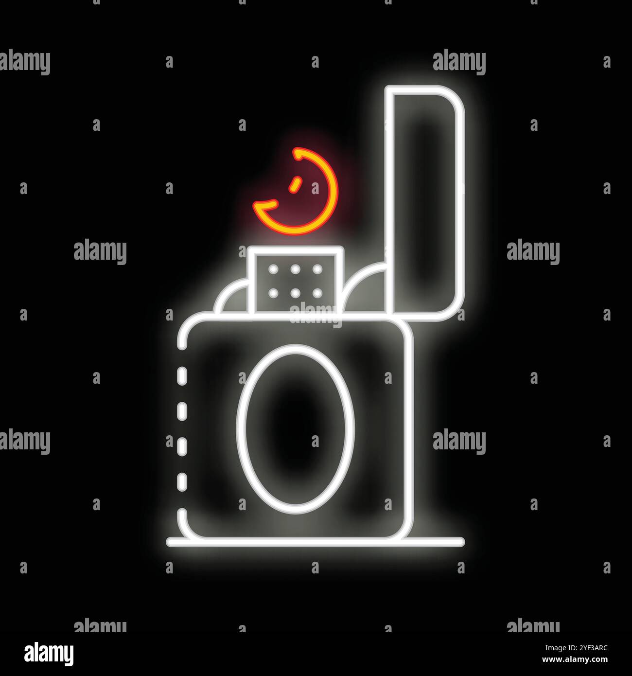 White neon lighter burning with open cap on black background, great for ...