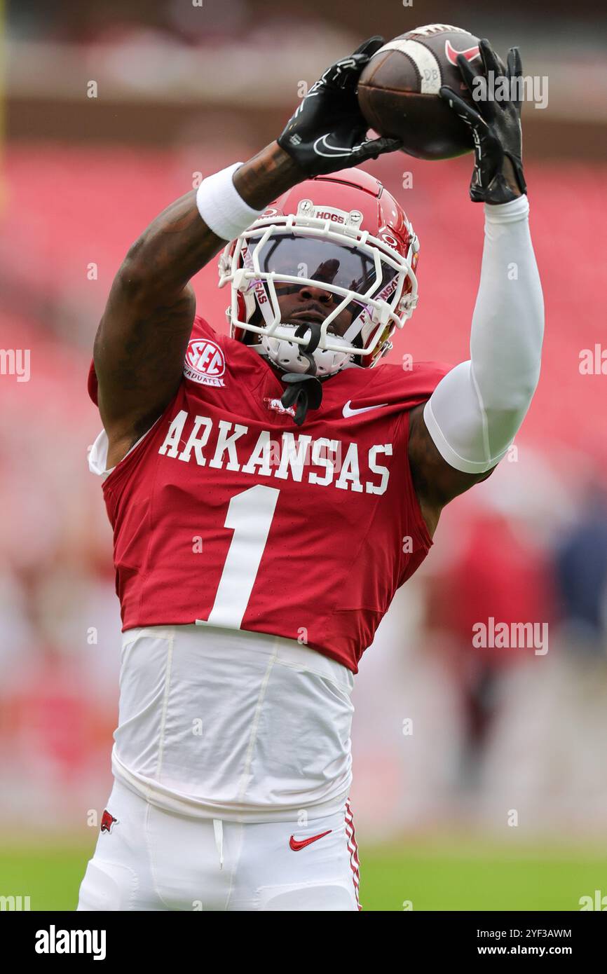 November 2, 2024: KeeÕyon Stewart #1 Hogs defensive back goes up to get ...