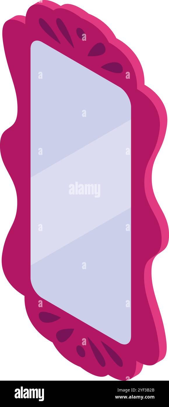 Rectangular mirror with pink scalloped frame reflecting light, creating ...