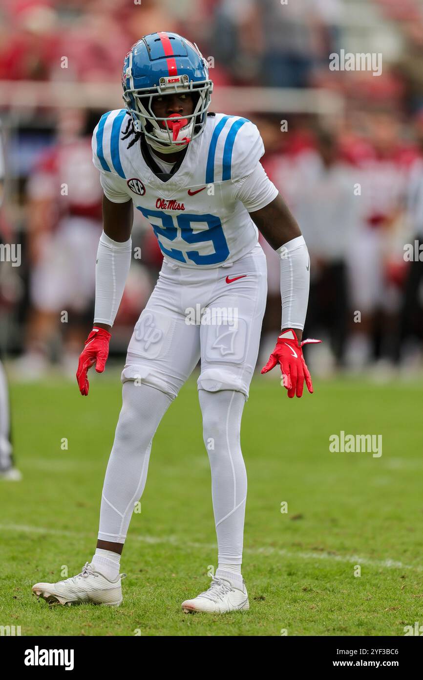 November 2, 2024: Ole Miss defensive back Nick Cull #29 looks over the ...