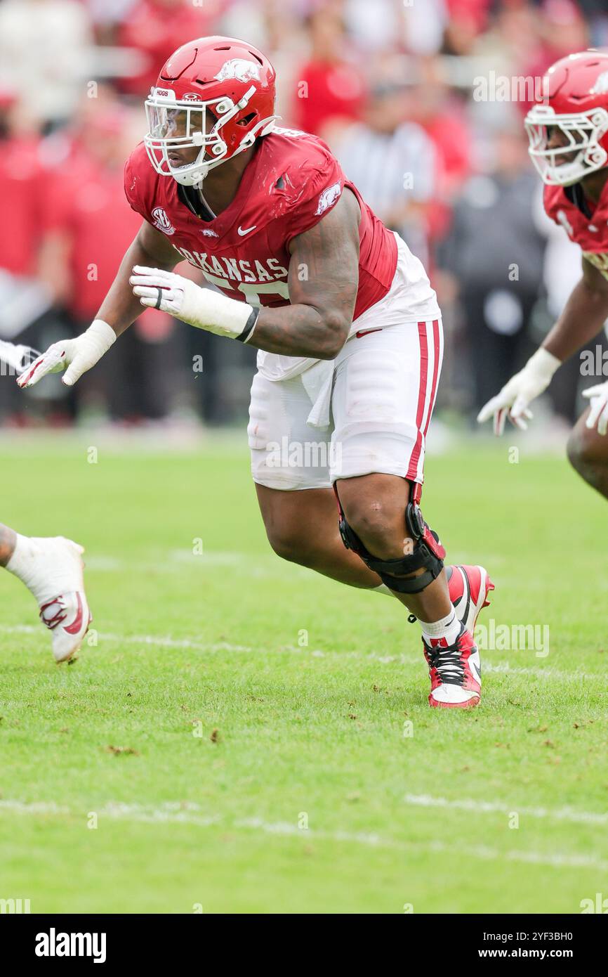 November 2, 2024: Arkansas defensive end Eric Gregory #50 comes off the ...