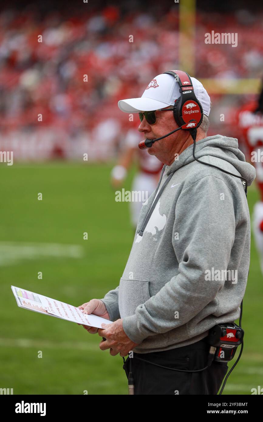 From The Sidelines. 2nd Nov, 2024. Hogs offensive coordinator Bobby ...