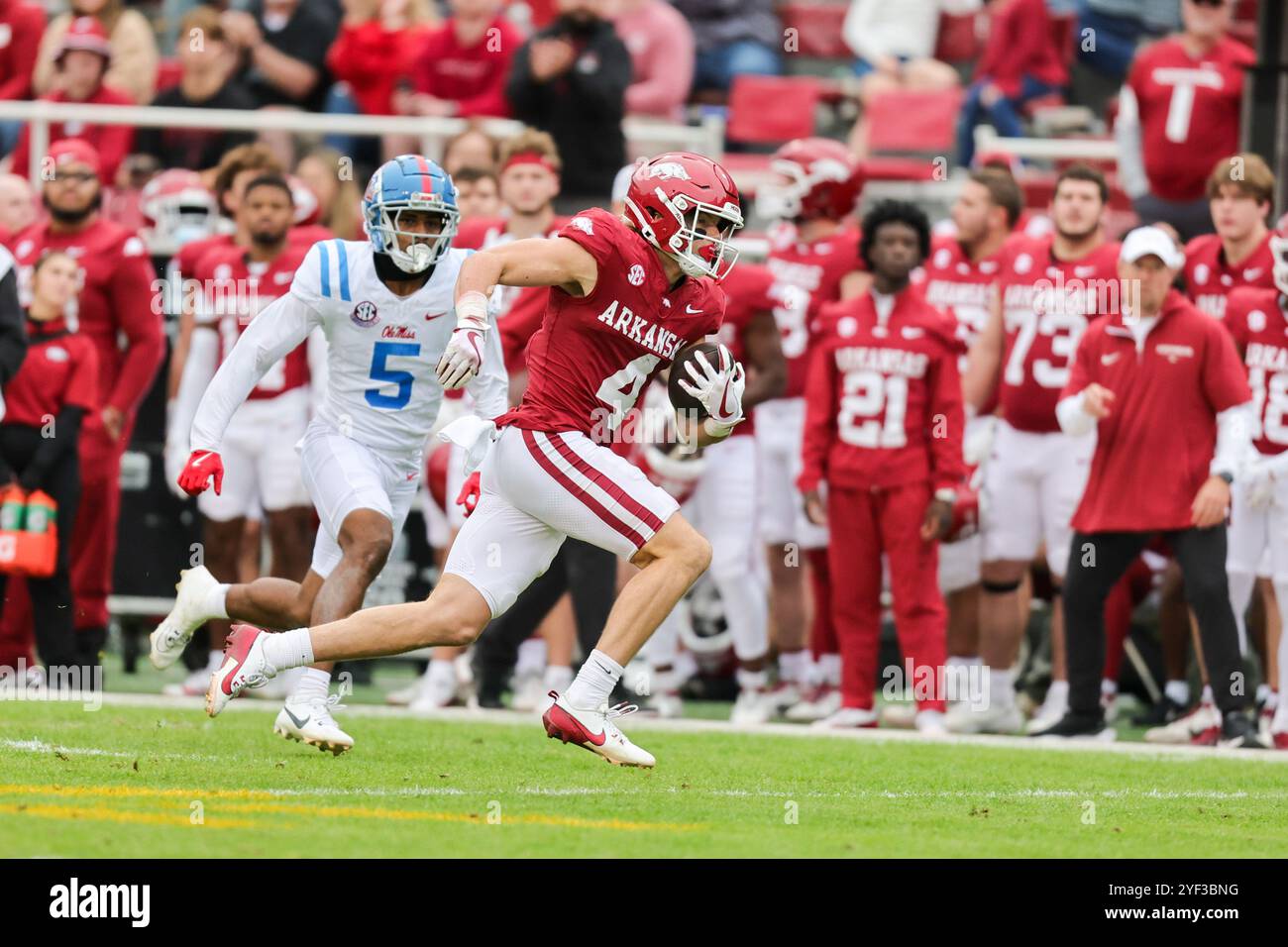November 2, 2024: Isaac TeSlaa #4 Razorback wide receiver cuts across ...