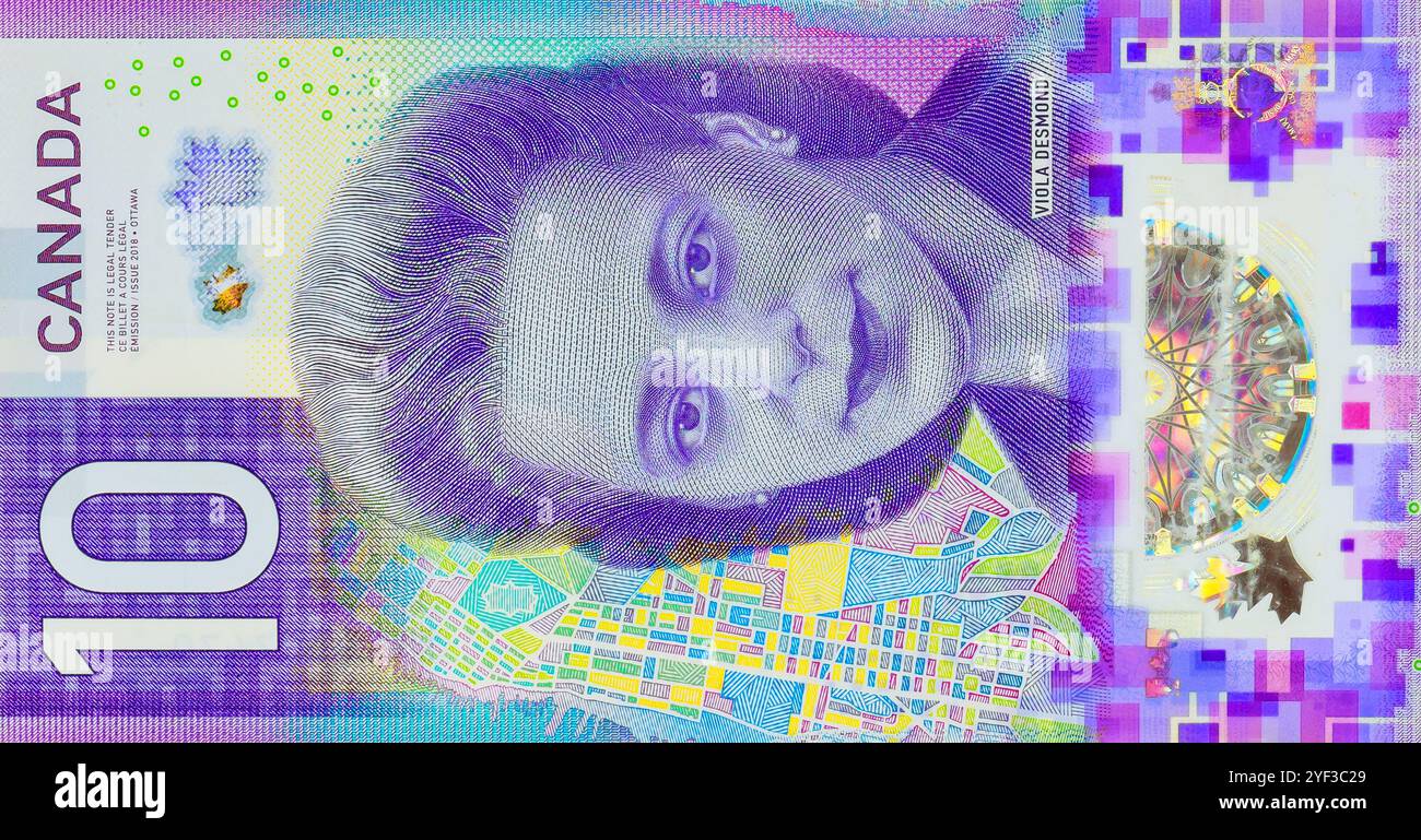 Bank of Canada polymer banknotes with denomination of ten dollars front ...