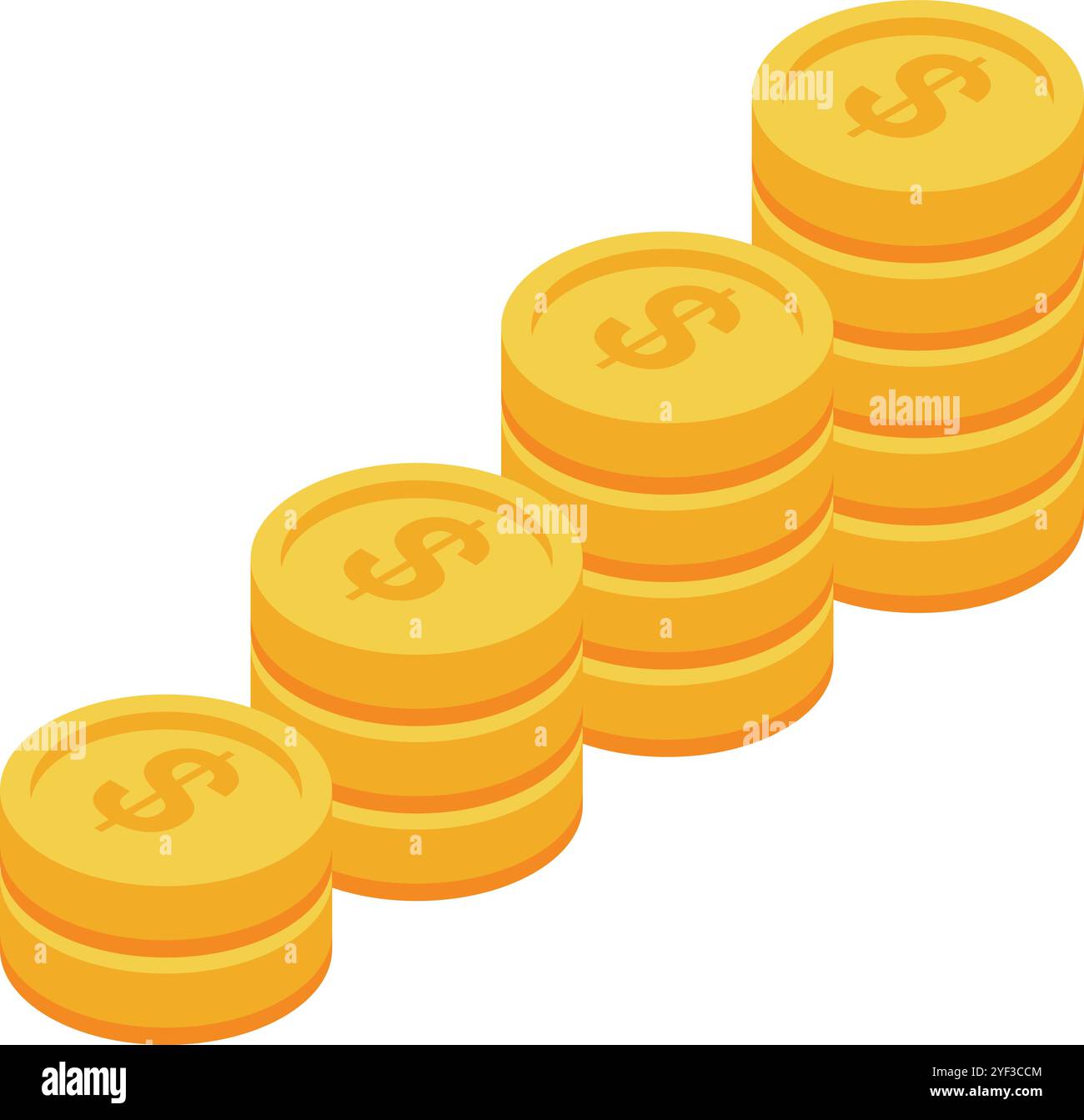 Stacks of gold coins with dollar signs are getting bigger, symbolizing ...