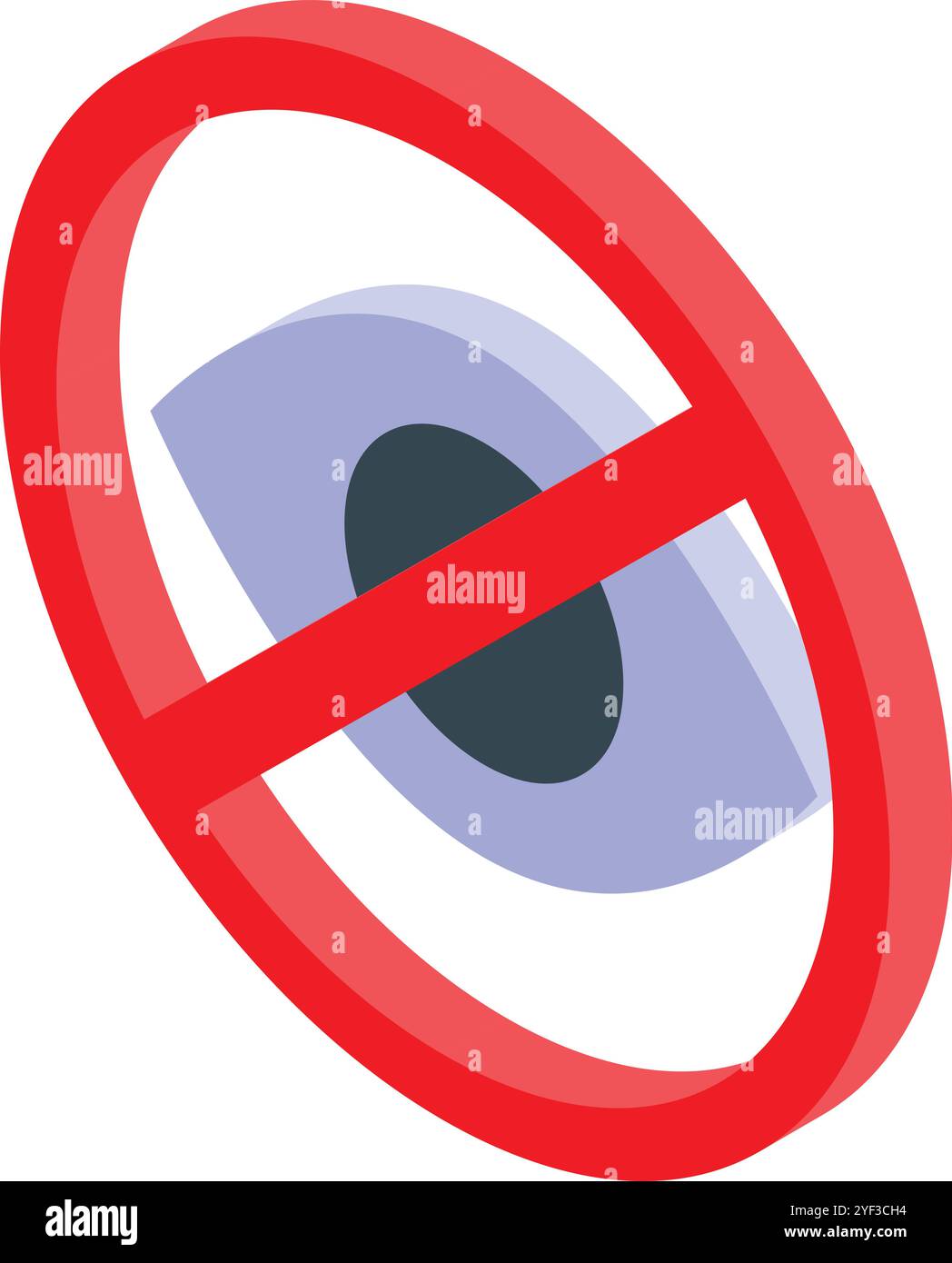 Red forbidden sign crossing out viewing eye, isometric icon of ...
