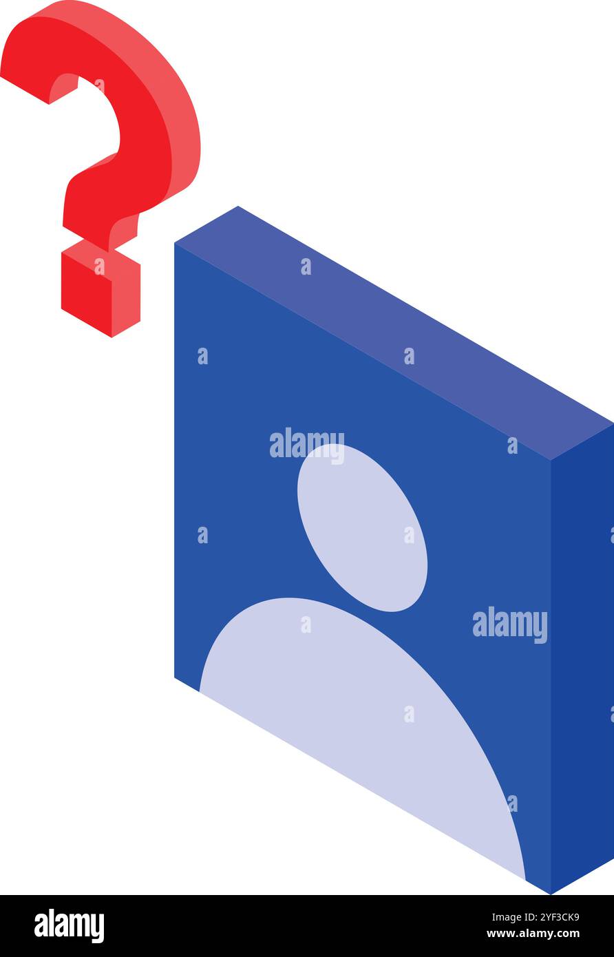 Red question mark hovering over blue user profile icon, representing online identity ...