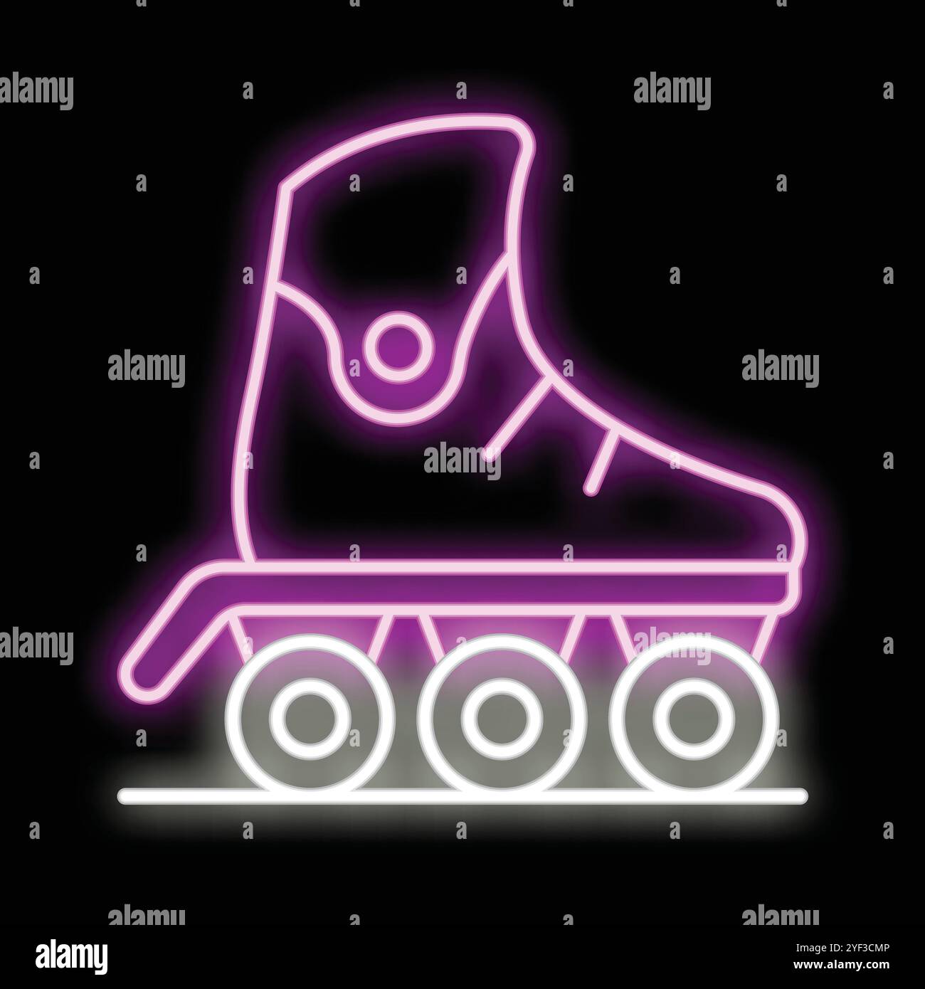 Purple and white neon roller skate shining on black background Stock ...