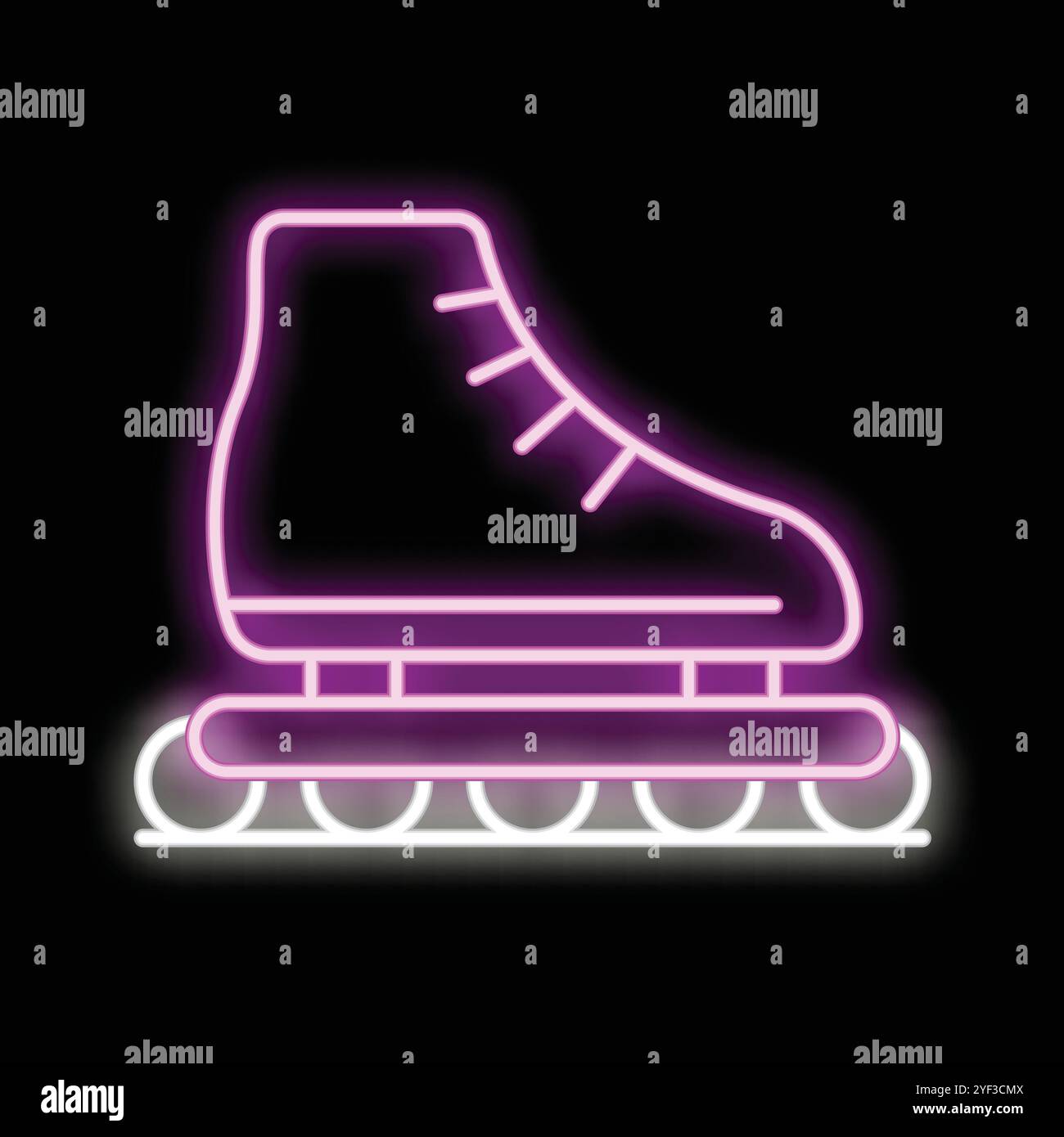 Neon sign of classic roller skate shining on black background Stock ...