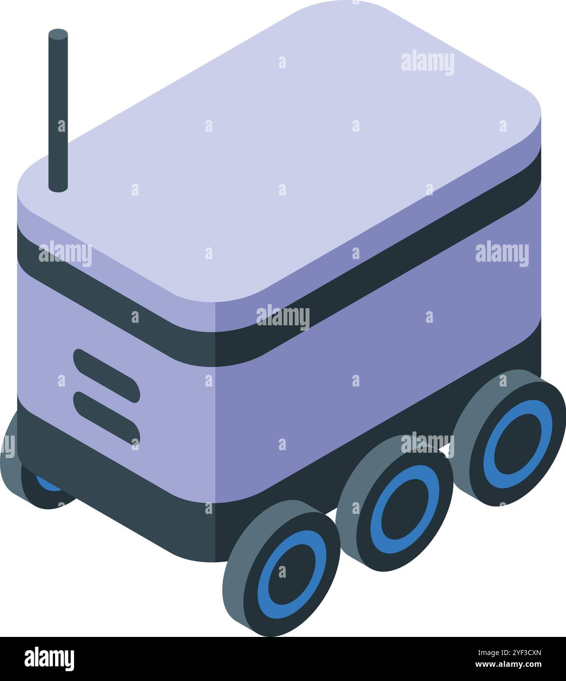 Autonomous delivery robot moving with antenna receiving signal, isometric icon Stock Vector ...