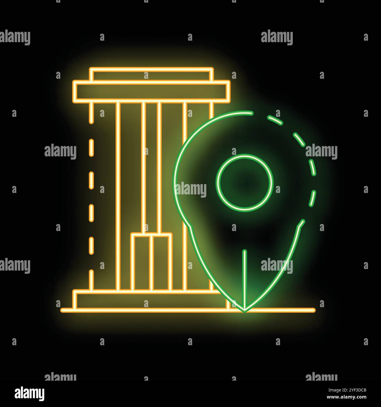 Neon green map pin marking location of government building with classic ...