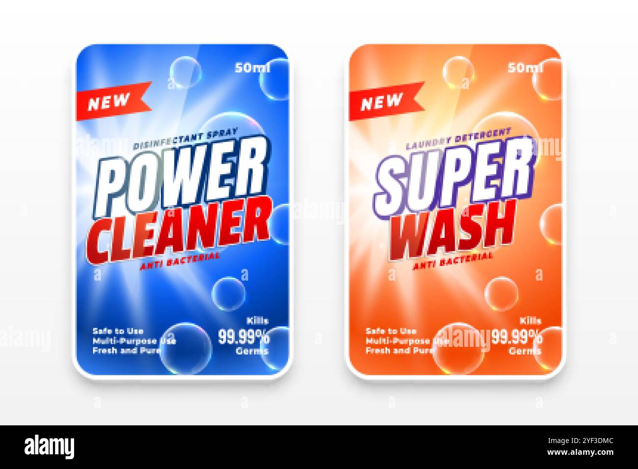 power cleaner disinfectant wash labels set of two Stock Vector Image ...