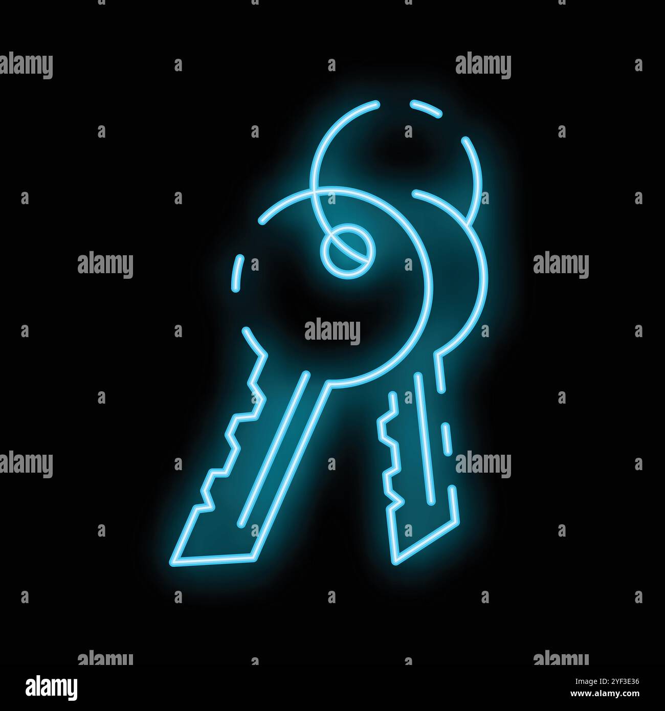 Blue neon icon of two house keys glowing on black background Stock ...