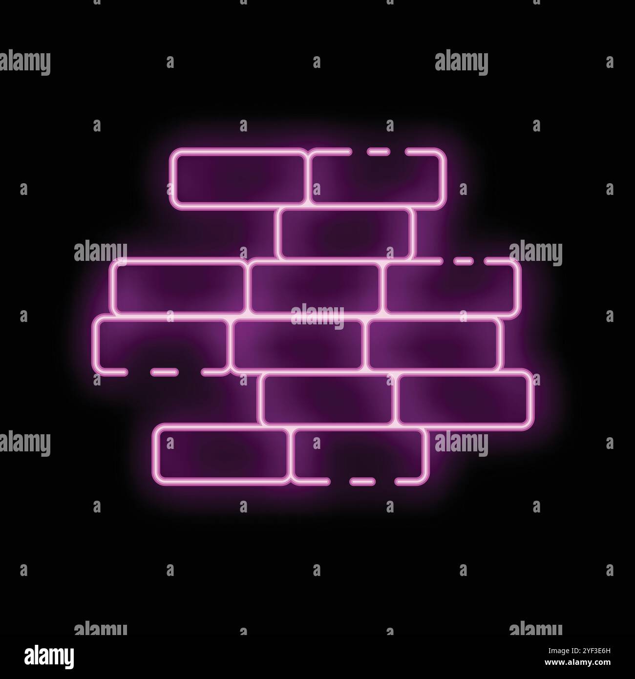 Glowing neon purple brick wall is shining on a black background Stock ...