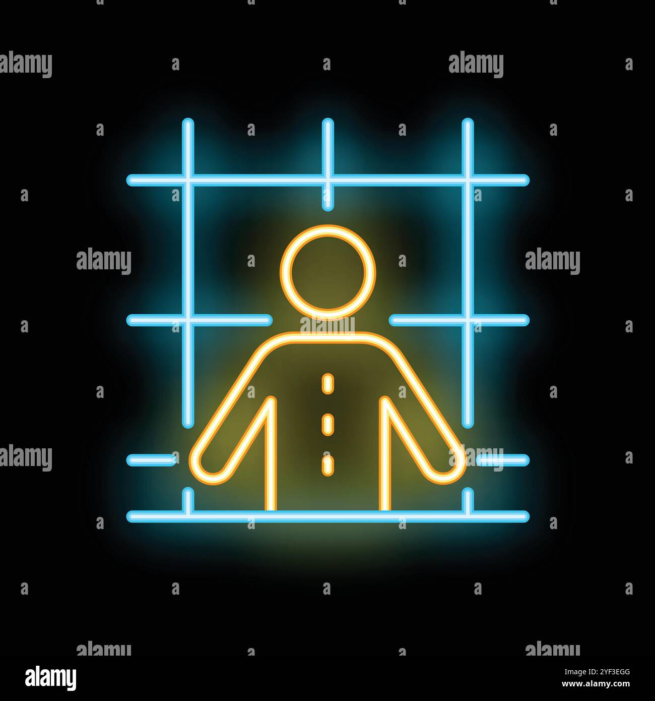 Neon sign representing a person standing within a luminous frame ...
