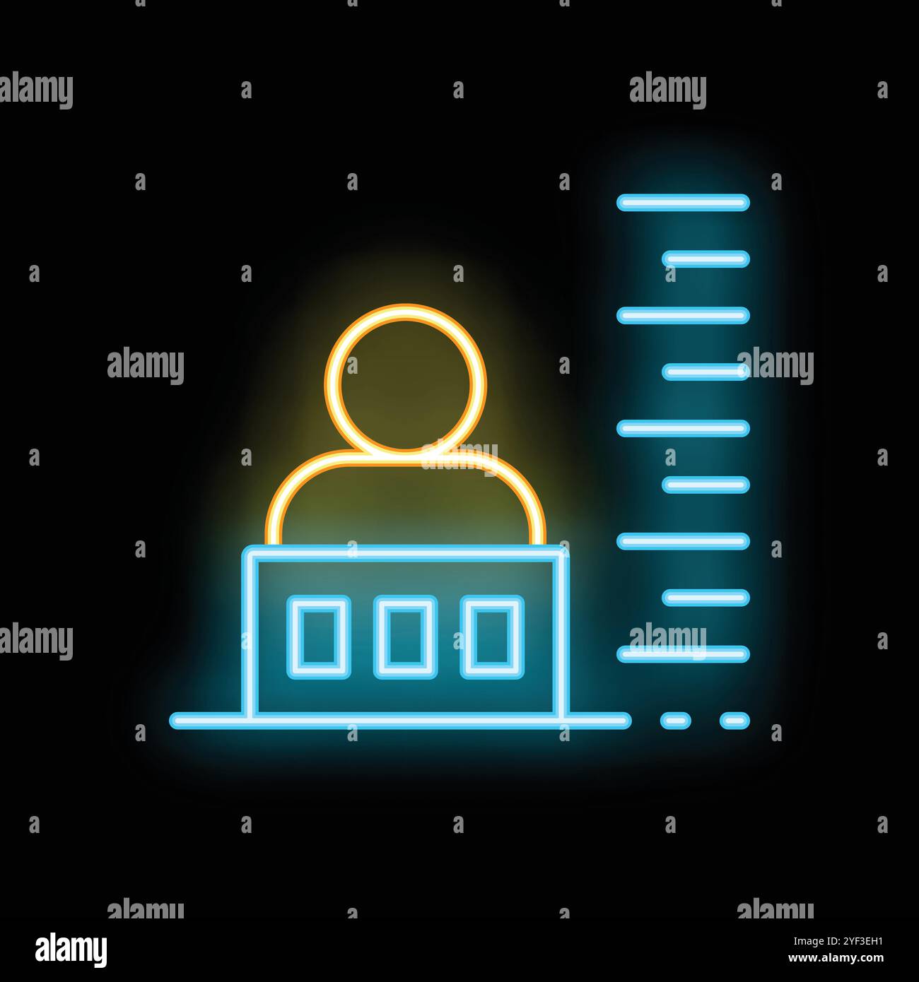 Neon glowing icon of a person standing behind something with a ...