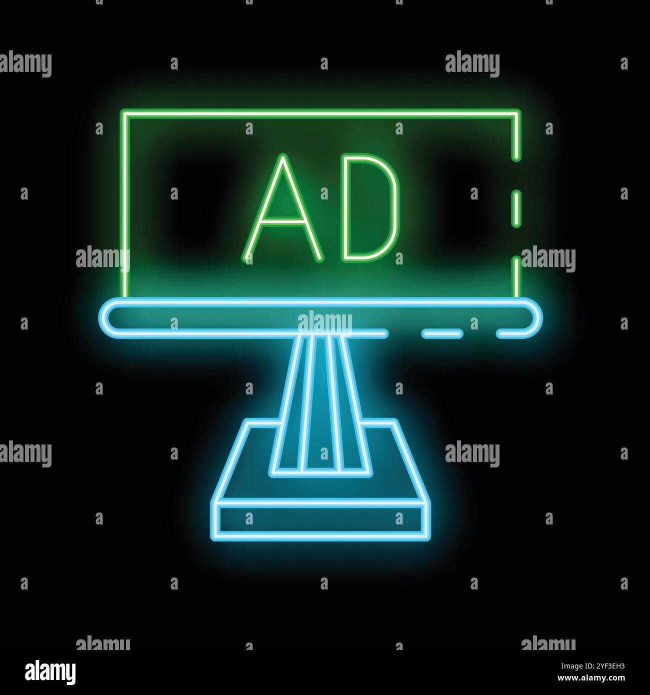 Neon sign showing an advertisement displayed on a monitor Stock Vector ...