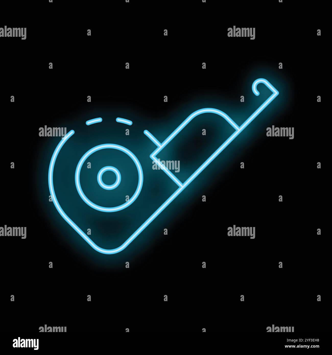 Blue neon icon of a measuring tape glowing on a black background Stock ...