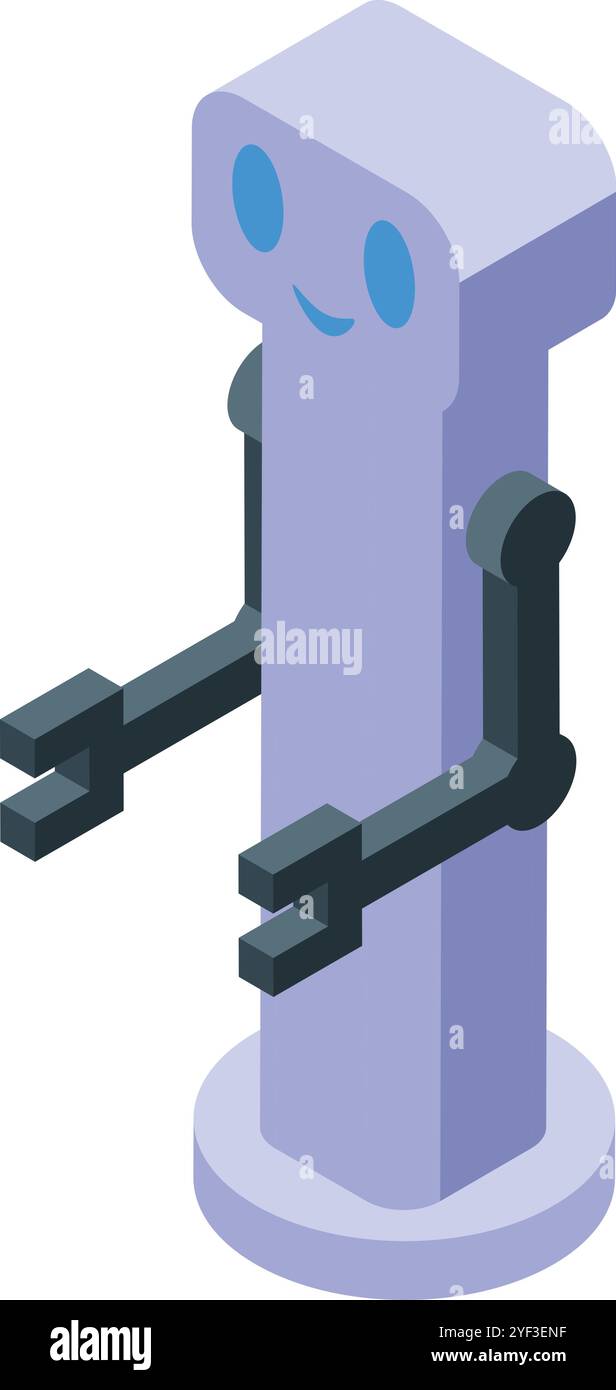 Isometric icon of a friendly smiling robot with arms extended Stock ...