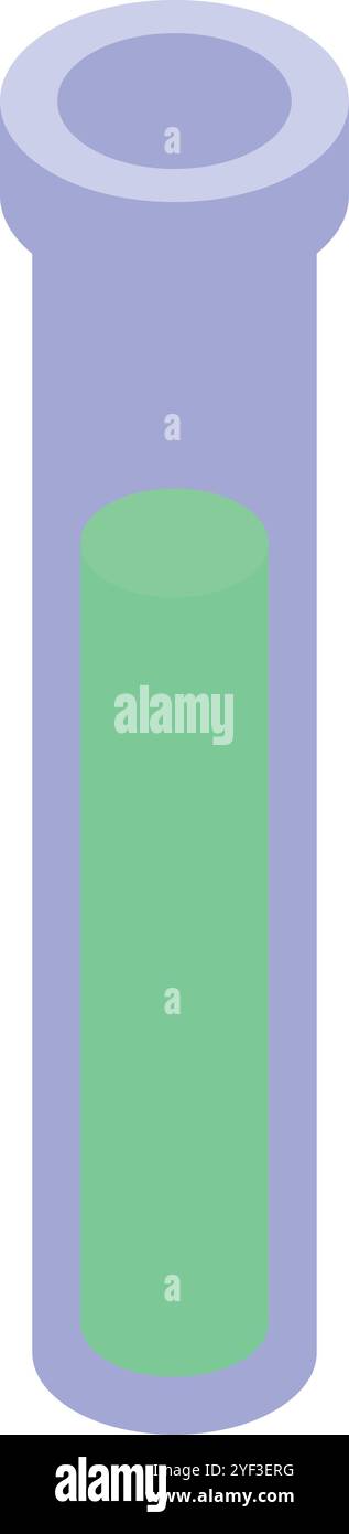 Glass test tube containing green chemical liquid used for scientific ...