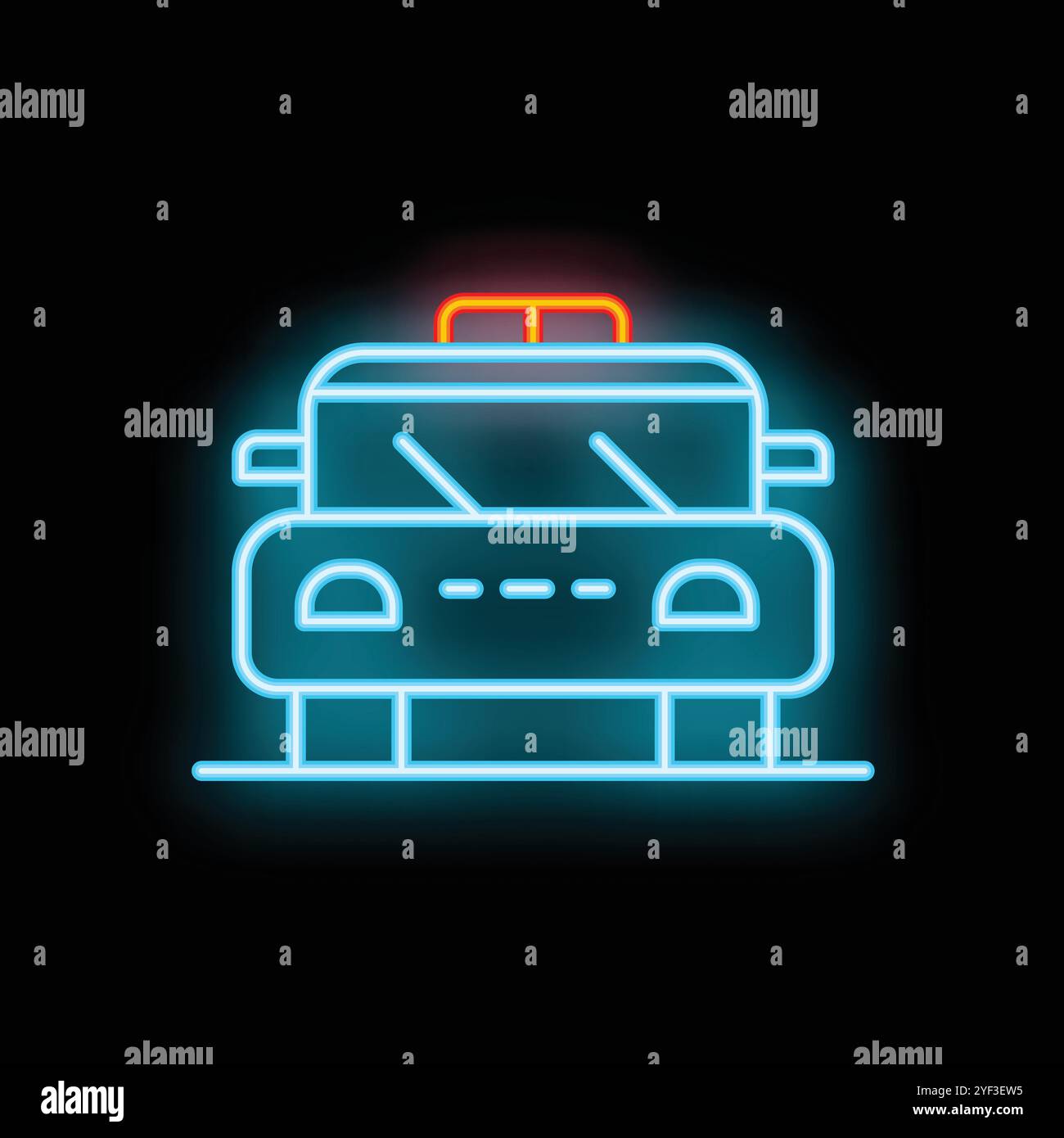 Blue neon police car icon is glowing on a black background Stock Vector ...
