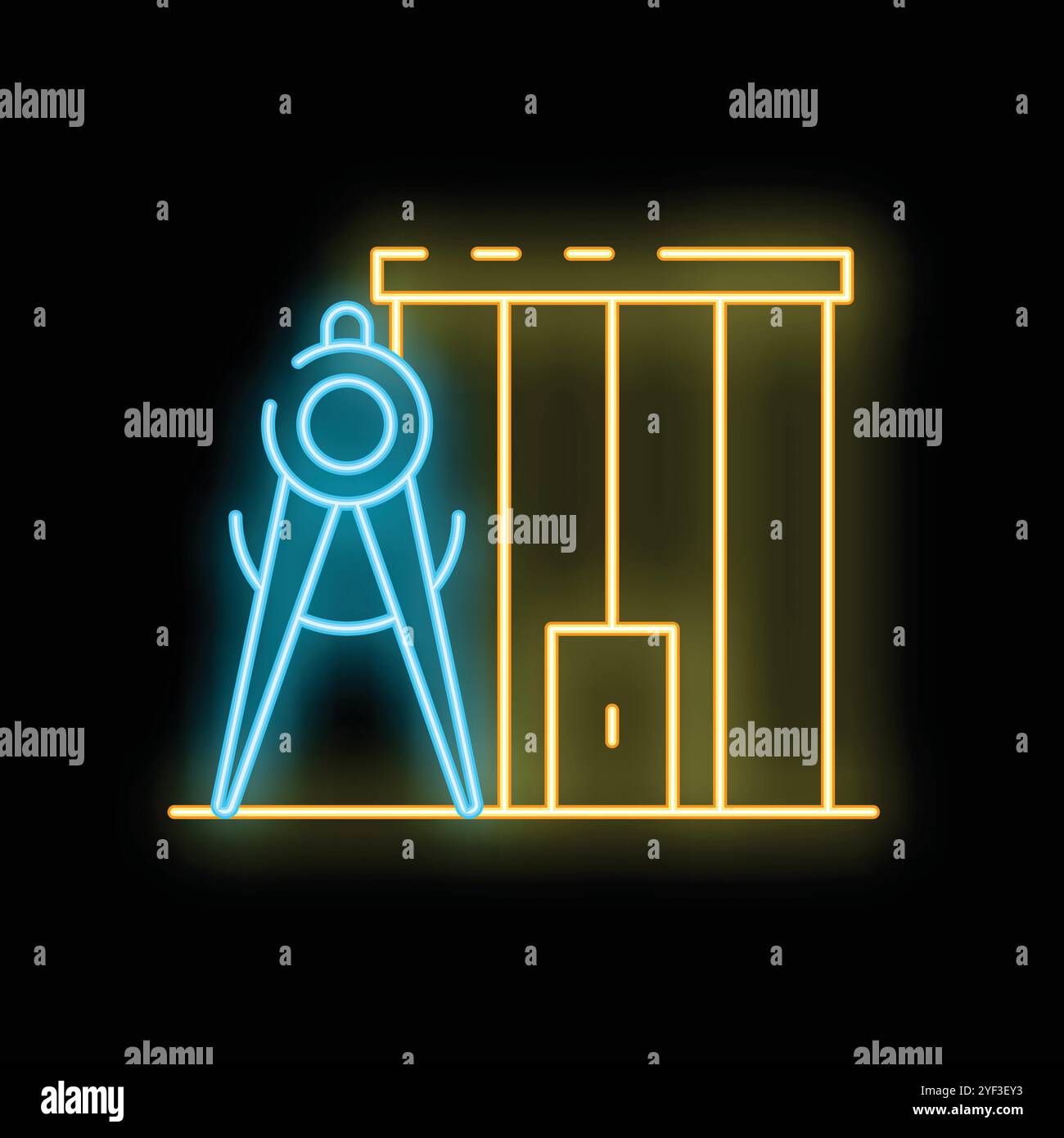 Glowing neon line drawing of a compass for drawing perfect circles and ...