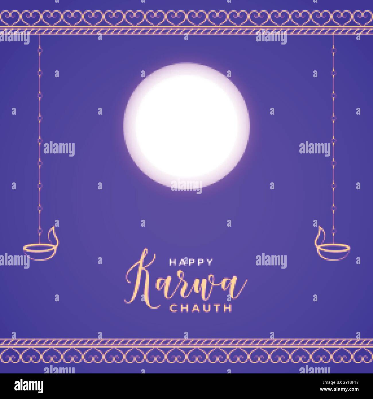 Happy karwa chauth card with moon and diya traditional festival vector ...