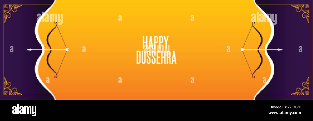 Decorative happy dussehra indian festival banner with dhanush baan ...