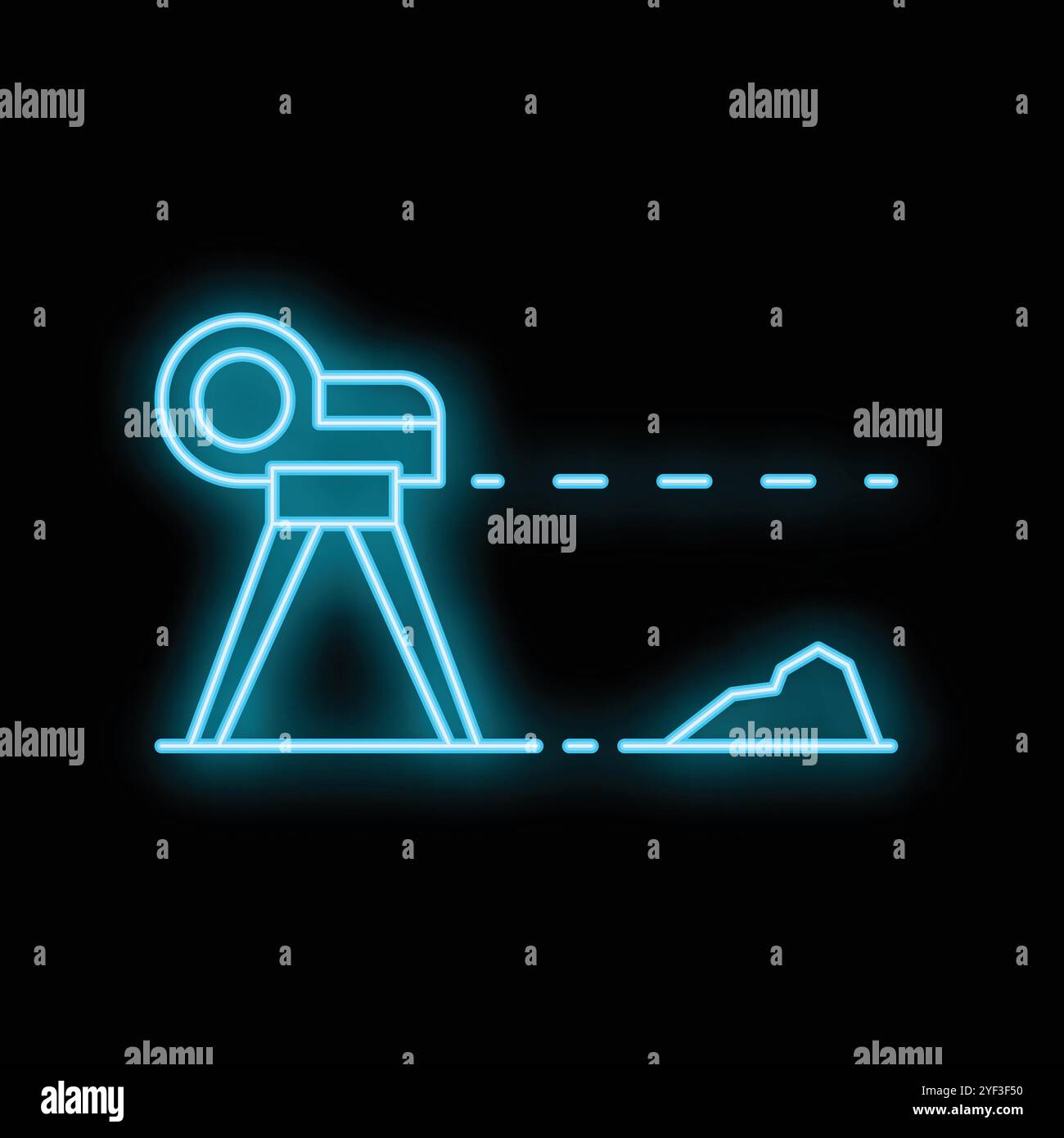 Cyan neon icon of a total station, a surveying instrument measuring ...