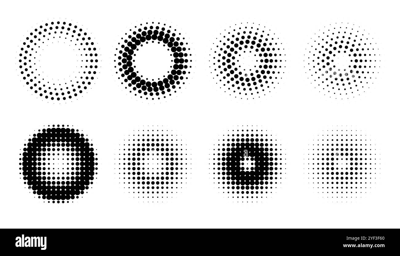 Circles halftone pattern set Black and White Stock Photos & Images - Alamy