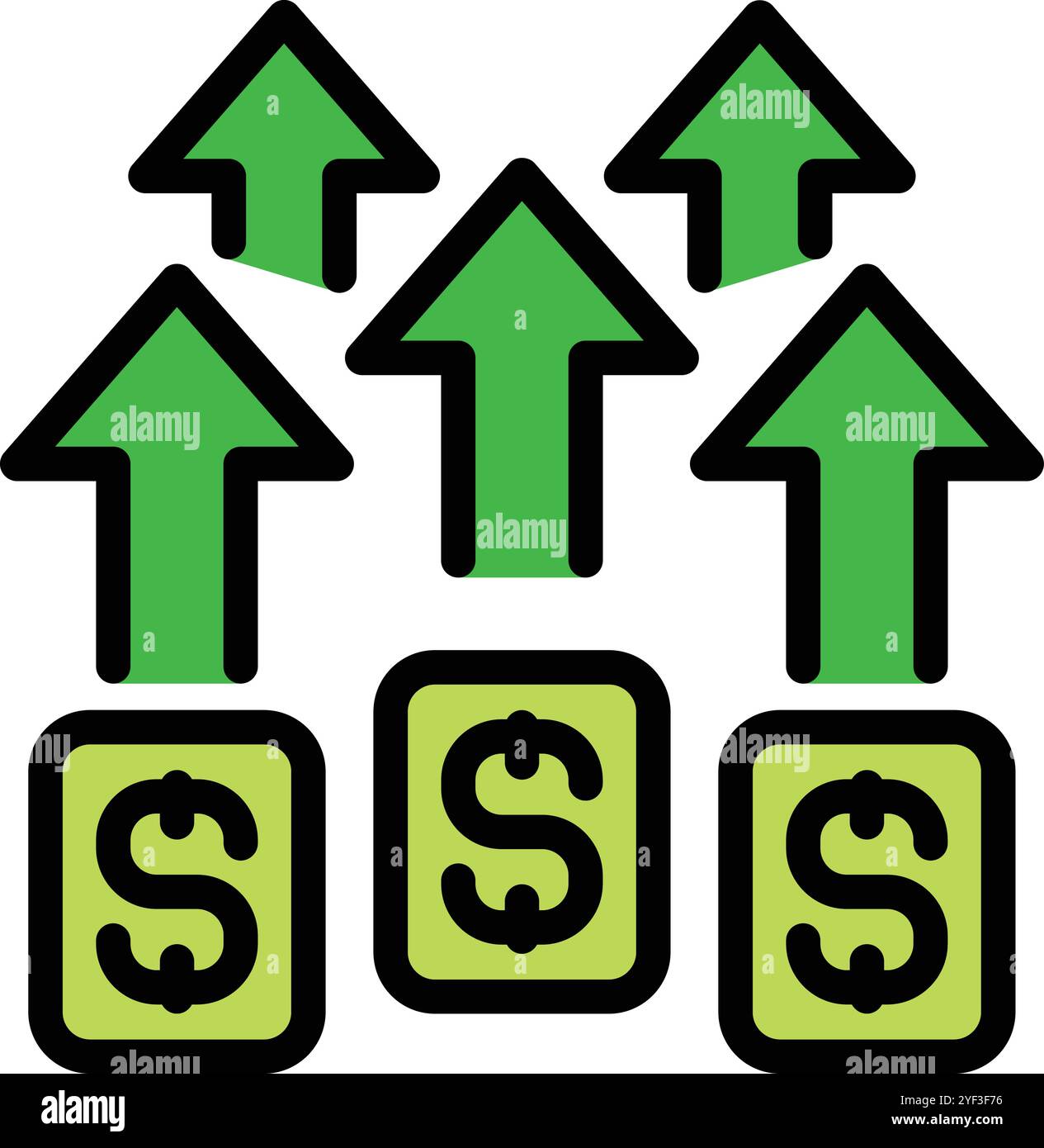 Green arrows pointing up above three dollar signs symbolizing increasing profits Stock Vector ...