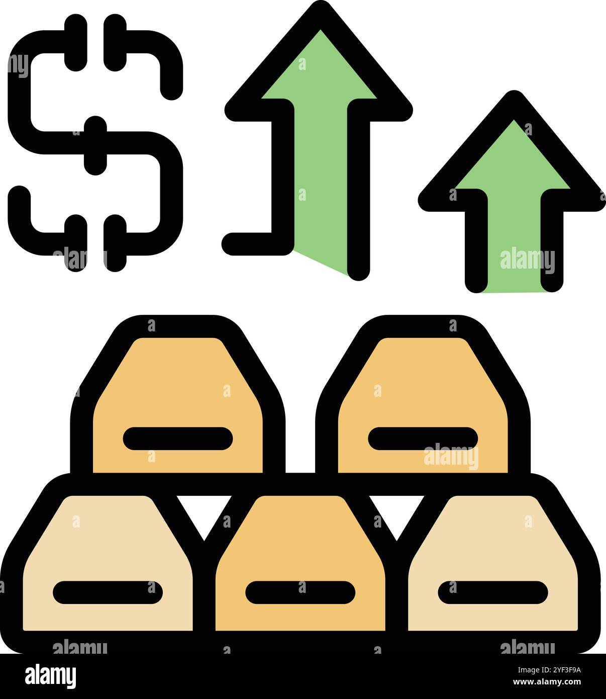 Gold bars value increasing, which is expressed with upward arrows and dollar sign Stock Vector ...