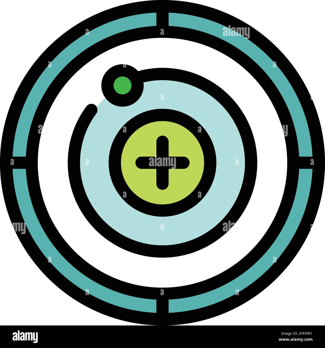 Simple atom icon with nucleus, orbiting electron, and plus sign ...