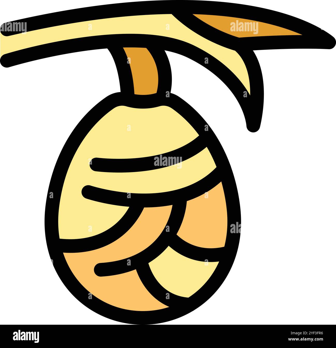 Cartoon vector icon illustration of a yellow cocoon hanging from a tree ...