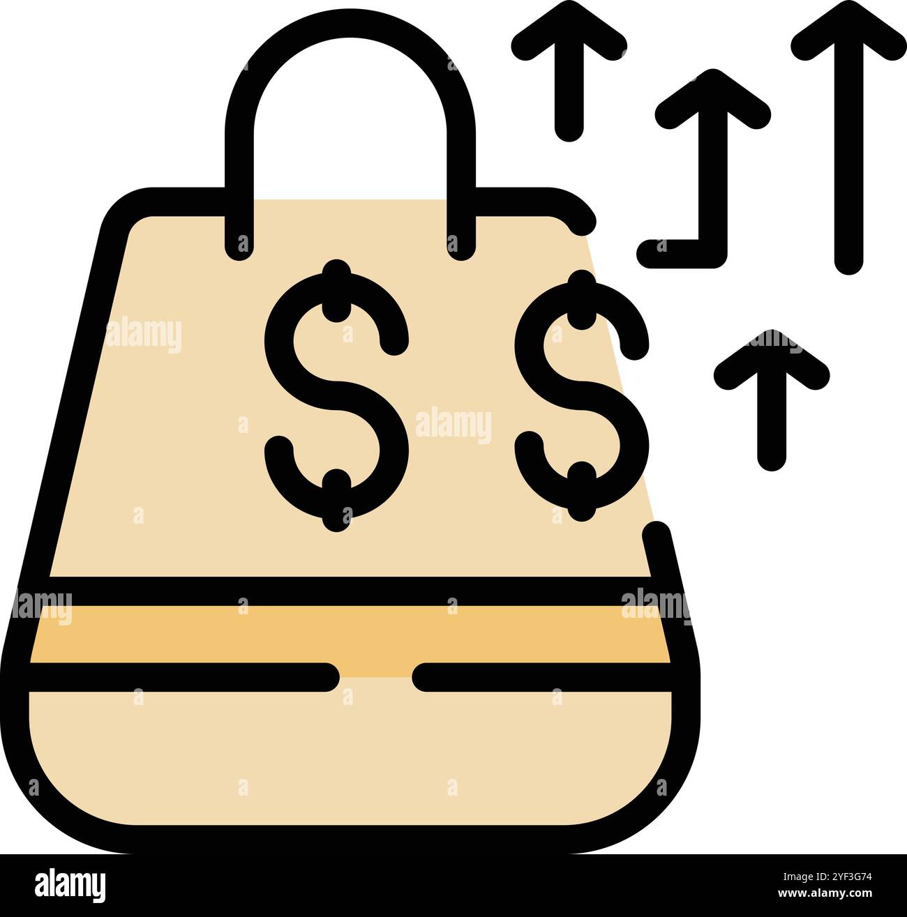 Shopping bag with dollar signs increasing, depicting inflation and ...