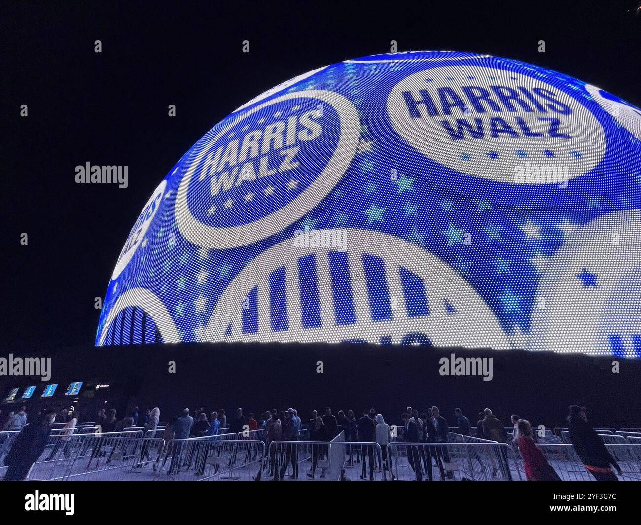 A photo shows music and entertainment arena facility "Sphere" displays ...
