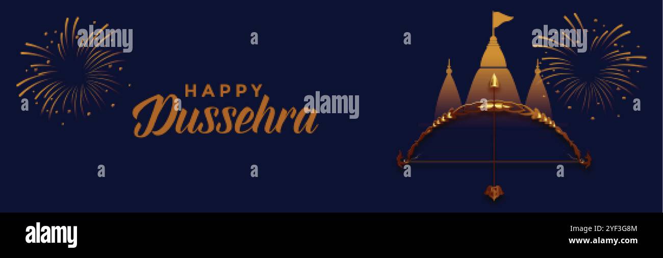 Indian happy dussehra celebration banner with dhanush baan vector Stock ...