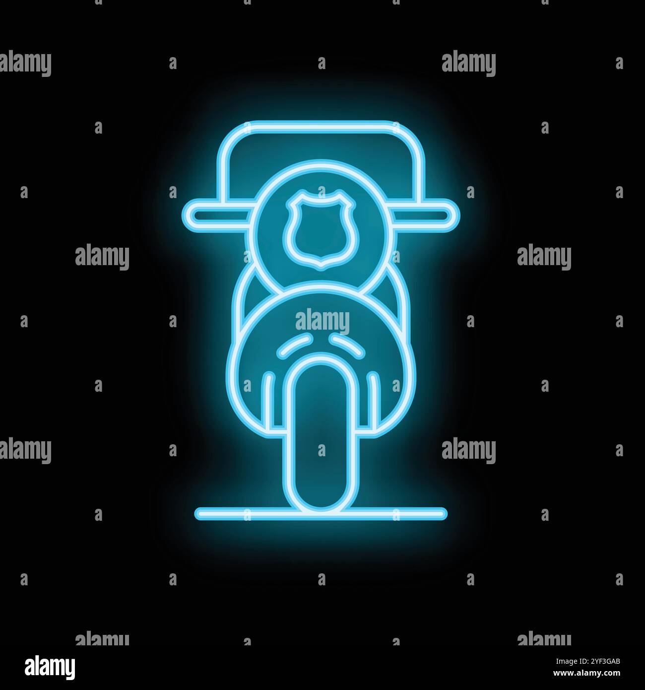 Neon glowing icon of a police motorcycle with a badge, representing law ...