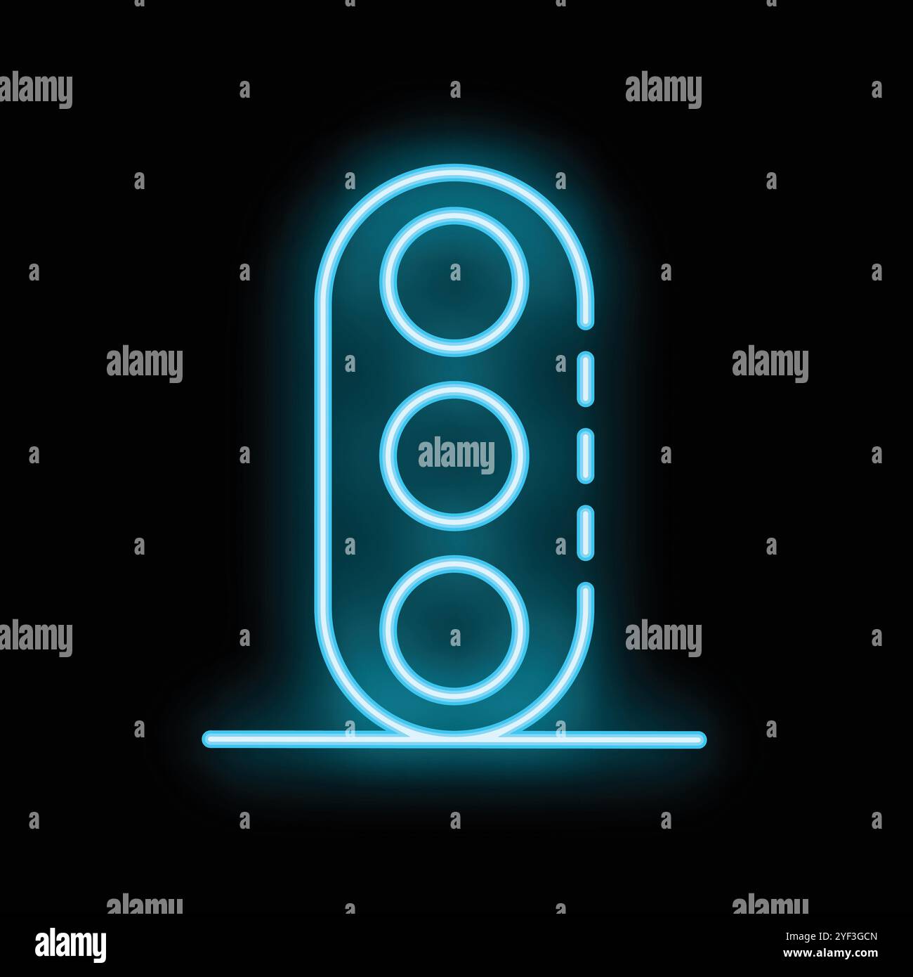 Blue neon sign of a traffic light shining brightly on a dark background ...