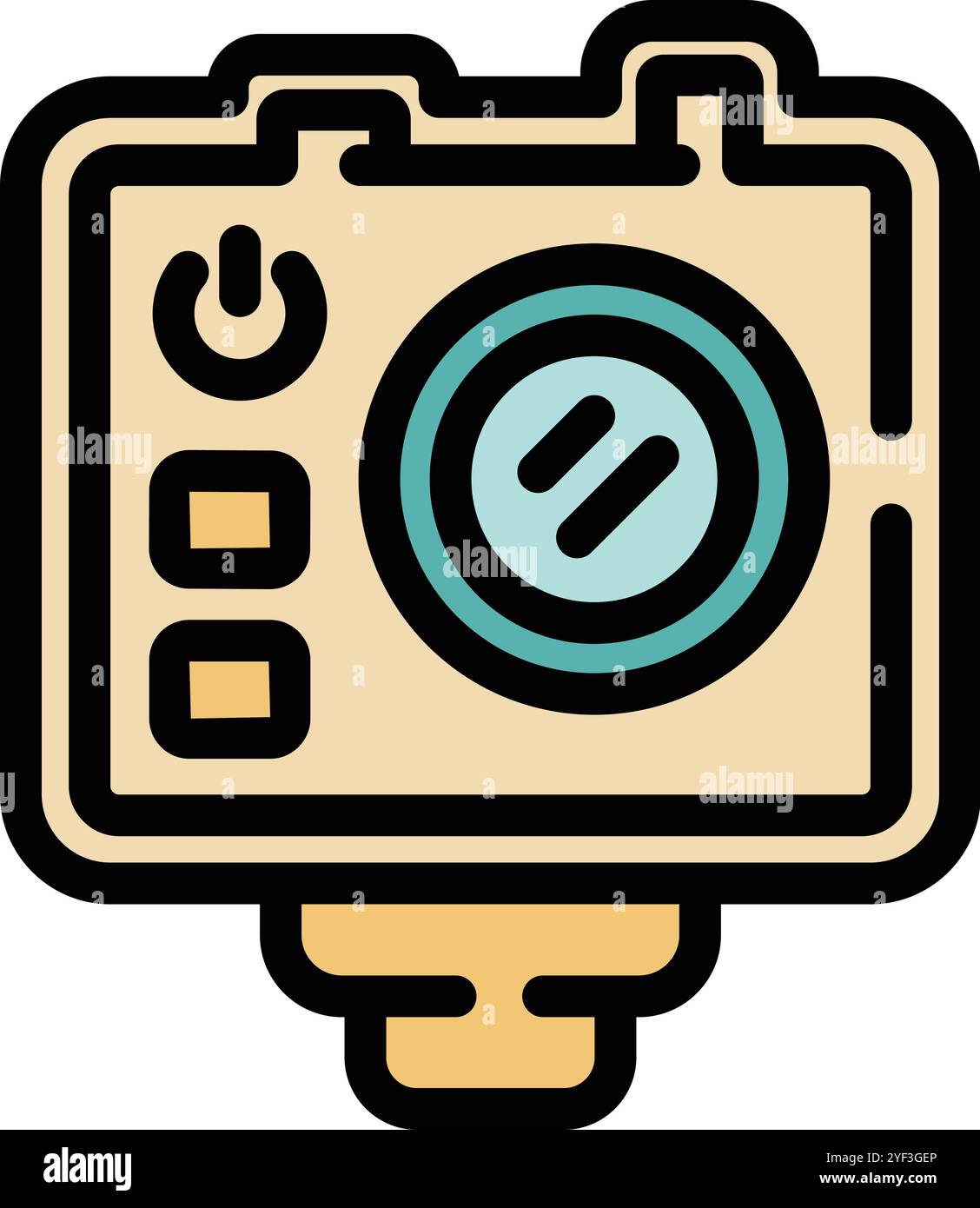 Action camera with power button, lens and control buttons, filled ...