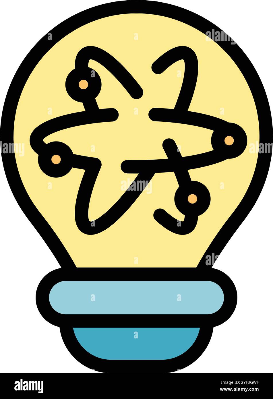 This color vector icon features a light bulb with an atom inside ...
