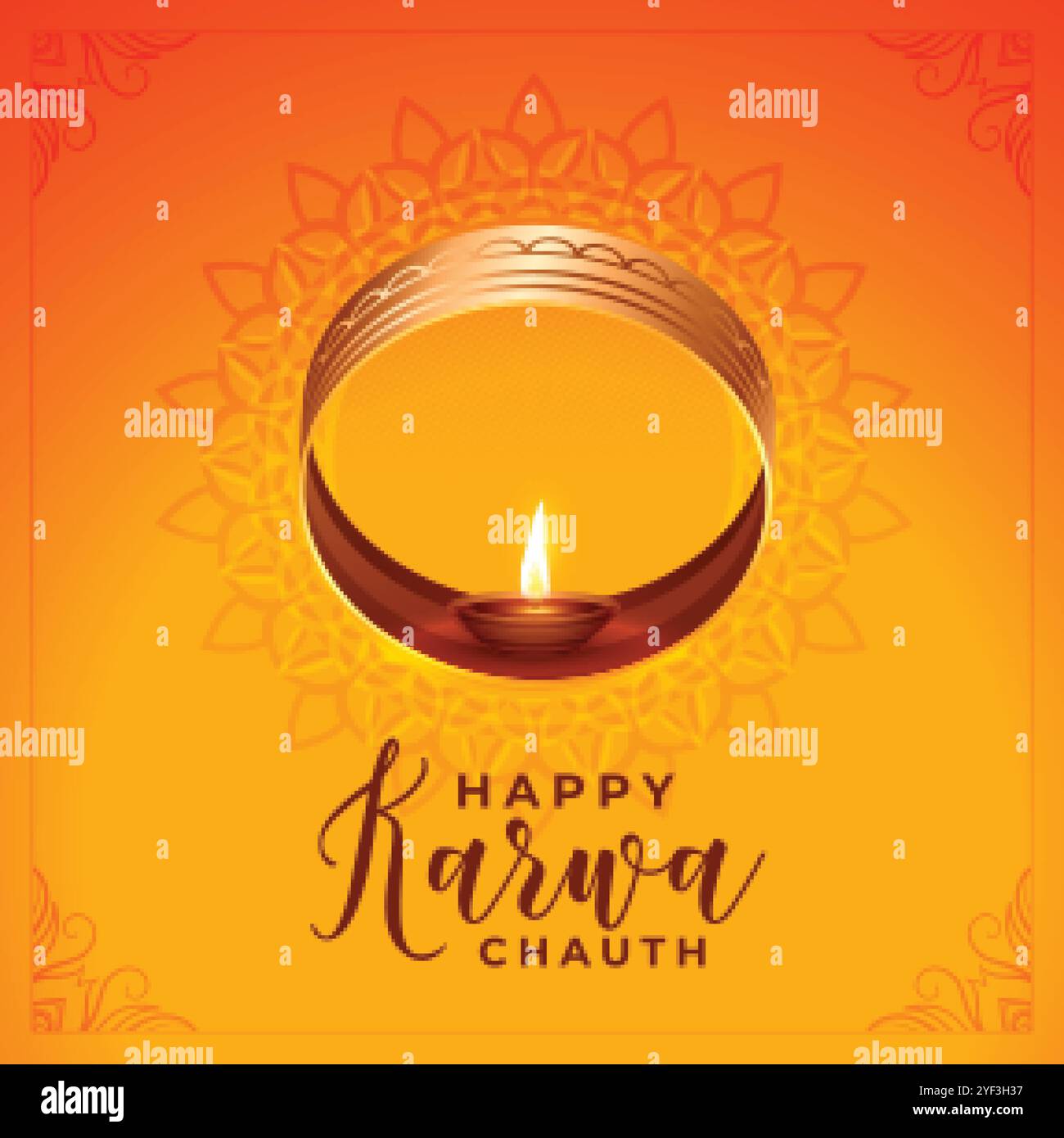 Traditional karwa chauth greeting with sieve and diya vector Stock ...
