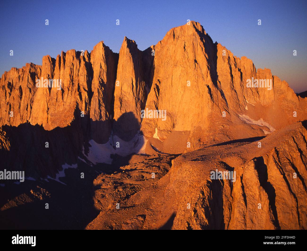 East face of Mount Whitney at dawn, aerial view; the highest mountain ...