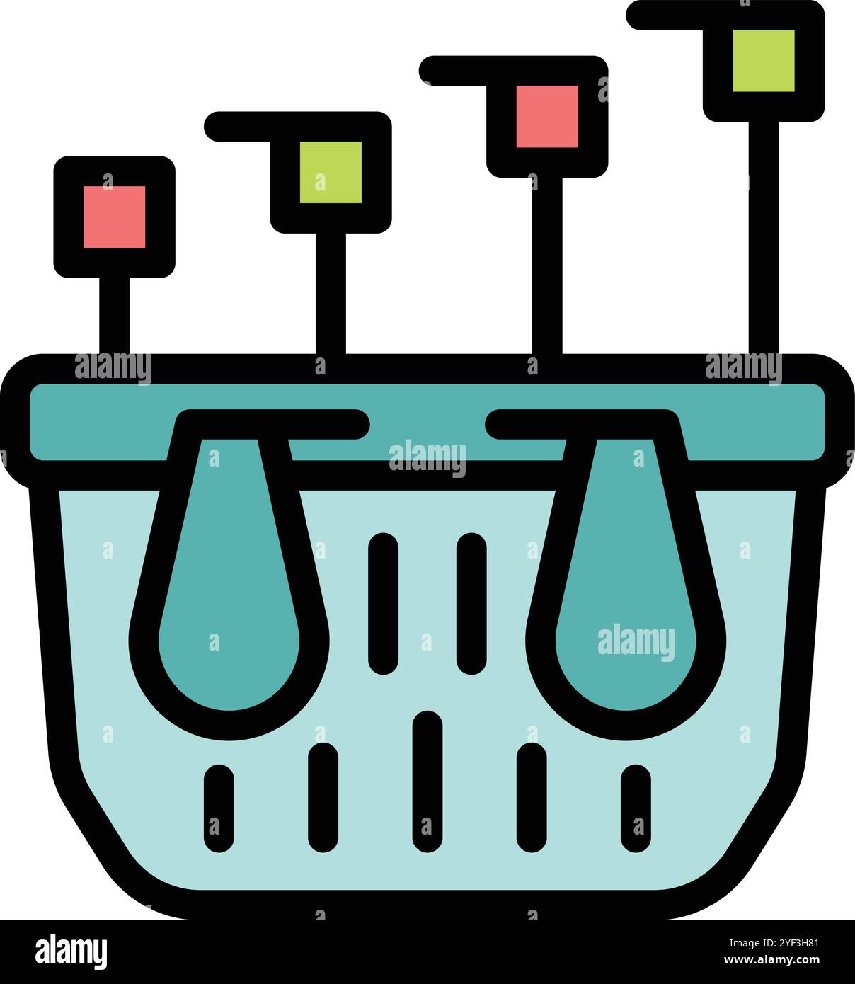 This icon represents a shopping basket with price tags, visualizing the ...